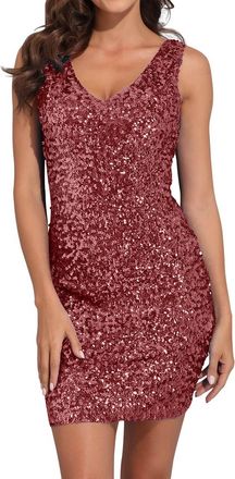 Generic Damen Pailletten Kleid &Auml;rmellos Partykleid Bleistiftkleid Pleated Rockabilly Cocktail Mini Kleid