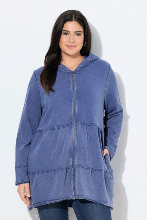 Ulla Popken Sweatjacke Long-Hoodiejacke Vintage-Look A-Linie Kapuze
