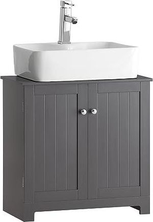 SoBuy BZR18-DG Meuble sous-Lavabo &agrave; 2 &eacute;tages et 2 Portes Meuble de Rangement de Salle de Bain - L60cm x P29cm x H60cm (Gris fonc&eacute;)