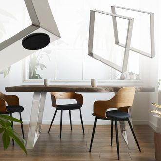 ML Design ML-Design 2er Set Tischkufen 80GRAD Neigung, 75x72 cm, Silber, Profil 8x2 cm, Schräge Tischbeine, Metall Möbelkufen, Tischgestell Stahl geneigt, Tisch
