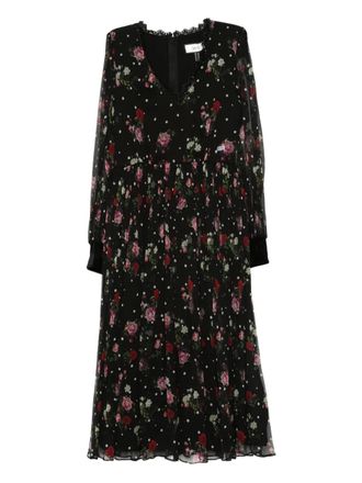 Nissa robe courte plissée à fleurs - Noir