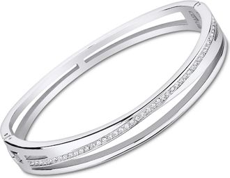 Lotus Bracelet jonc acier double serti oxyde de zirconium