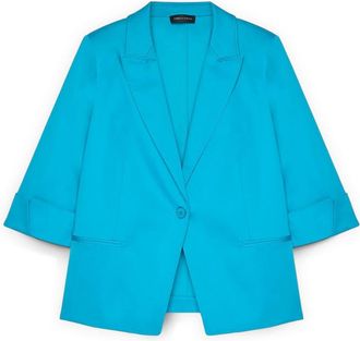 Fiorella Rubino Femme, Vestes, Bleu, Taille: 48 FR Blazer en m&eacute;lange de coton avec revers