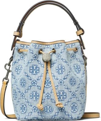 Tory Burch Femme, Sacs, Bleu, Taille: ONE Size Mini Sac Seau T Monogram en Denim