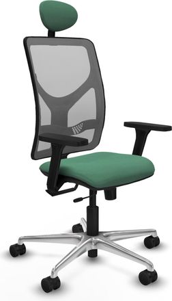 Piqueras y Crespo Stuhl mit 3D-Armlehnen, h&ouml;henverstellbarer Lendenwirbelst&uuml;tze und festem Kopfteil, ausgestattet mit Syncro/Traslack und Schneideschaum, Grau/Smaragdgr