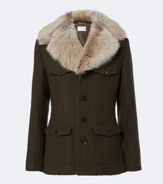 Saint Laurent Veste en laine m&eacute;lang&eacute;e et shearling