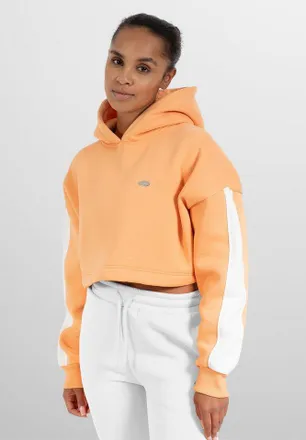Smilodox Hoodie Amaya, Oversize Fit Crop Pullover Langarm, weicher Baumwollstoff Relaxed Cropped Kapuzenpullover Metallabel Bauchfrei Alltag Sport