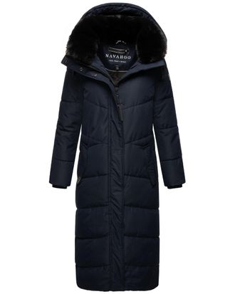 Navahoo Damen Wintermantel Warmer Steppmantel extralang mit Abnehmbarer Kapuze Hingucker XIV Navy Gr. XS