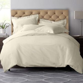 Pizuna Coton Ensemble de Housses de Couette 200x220 cm 2 Personnes Ivoire Neuf, 600 Fils au Pouce carré, 100% Coton longuement agrafé Housse de Couette avec 