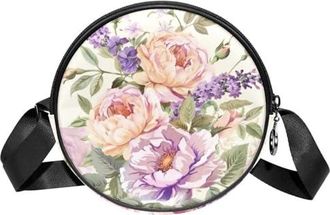 Generic Sac &agrave; bandouli&egrave;re rond pour femme, motif fleurs fleuries, petit sac &agrave; bandouli&egrave;re avec fermeture &eacute;clair, bretelles r&eacute;glables, sac &agrave; main rond d&eacute;contra