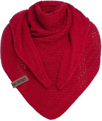 Knit Factory Sally Châle Tricoté - Foulard Triangle - Foulard femme pour lhiver - Écharpe Femme - Châle Femme - 100% Fabriqué en Europe - Bright Red - 220x85 cm