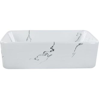 Beliani Beliani - Lavabo en C&eacute;ramique 49 x 38 cm Effet Marbre Comptoir Evier Rectangulaire Salle de Bain Blanc Hopi