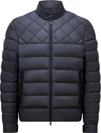 Moncler Marineblau Lederbesetzte Bikerjacke - - Jackets - Herren - Blau - XL
