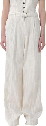 Liu Jo Femme, Pantalons, Blanc, Taille: 42 FR Pantalon Large Rayé Taille Haute
