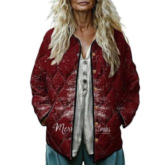 Generic Doudoune pour femme avec imprimé de Noël, manteau matelassé fantaisie avec motif graphique rétro, veste matelassée à manches longues festive, boutonné