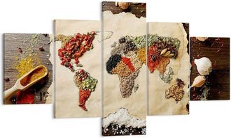 Arttor Mehrteilige Bilder auf Leinwand Welt Karte Gewürze Farben Leinwandbild 125x70cm Wandbilder Dekoration Wohnzimmer Schlafzimmer Set 5 teilige Klein Wand