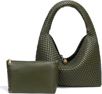 Generic Grand sac fourre-tout tiss&eacute; pour femme, sac &agrave; bandouli&egrave;re en cuir v&eacute;g&eacute;talien tress&eacute; souple sous les bras, sac &agrave; poign&eacute;e sur le dessus avec sac &agrave; main 