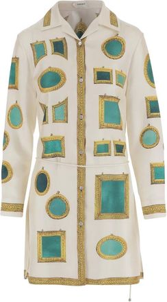 Versace Femme, Robes, Multicolore, Taille: 42 FR Robe en serg&eacute; de soie imprim&eacute;e