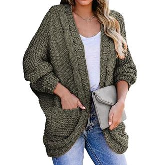 Generic Chandails épais pour femmes, cardigan dautomne à manches longues, chandails tendance ouverts sur le devant, vestes en tricot, vert militaire, XXL
