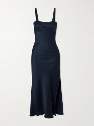 Victoria Beckham Midikleid Aus Satin - Blau