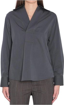 Bottega Veneta Femme, Blouses et Chemises, Gris, Taille: 36 FR Chemise Popeline Manches Longues Col V