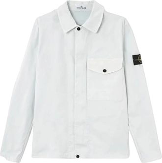 Stone Island Homme, Vestes, Blanc, Taille: S Chemises en serg&eacute; cass&eacute; extensible en coton