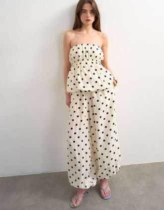 Topshop Pantalon densemble coupe ballon &agrave; pois - Blanc