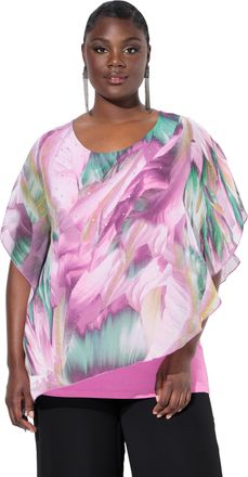 Ulla Popken Damen gro&szlig;e Gr&ouml;&szlig;en &Uuml;bergr&ouml;&szlig;en Plus Size Chiffonbluse, doppellagig, Oversized, Rundhals, Halbarm helle Heide 46+ 837911807-46+