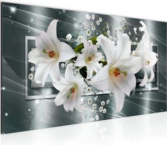 Runa Art Wandbild Blumen Lilien 1 Teilig 100 x 40 cm Modern Bild auf Vlies Leinwand Abstrakt Wohnzimmer Grau Grün 204712a
