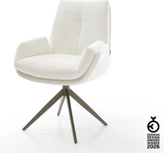 DELIFE Drehstuhl Clea-Flex Boucl&eacute; Soft Beige Kreuzgestell breit Effektfinish Titan 360&deg; drehbar Wippfunktion, Esszimmerst&uuml;hle