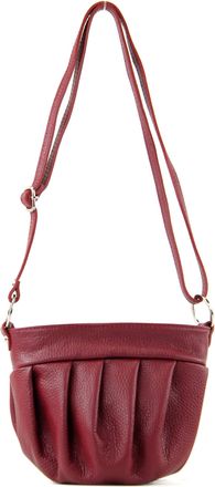 modamoda.de T191 Damen Leder Umhängetasche Schultertasche Klein handmade in Italy, Farbe:Purpurrot