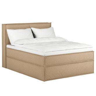 Studio Copenhagen home24 Premium Boxspringbett mit Kopfteil 160 x 200cm Strukturstoff Gesa Beige/Beige H3 130 cm