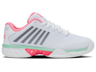 K-Swiss Damen Hypercourt Express 2 Carpet Tennis Shoe, White/Neon Pastel Pink/Black, 41.5 EU