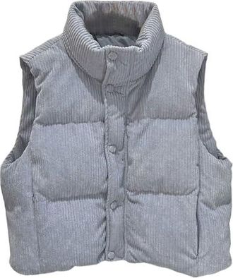 Generic Gilet en duvet pour femme en velours c&ocirc;tel&eacute; sans manches col montant zipp&eacute; rembourr&eacute;, bleu, XXL