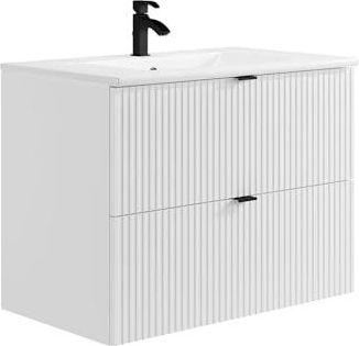 Vente-Unique Meuble de Salle de Bain Suspendu stri&eacute; avec Vasque &agrave; encastrer - Blanc Mat - 80 cm - ZEVINI