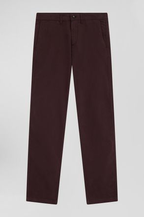 Eden Park Pantalon Chino Bordeaux En Gabardine De Coton Stretch Coupe Regular