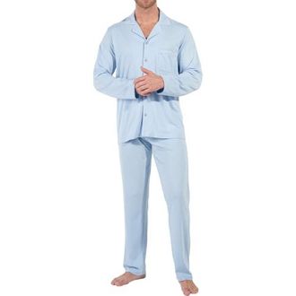 HOM Pyjama Long Rafael Pajama Set, Bleu Clair passepoils Blanc, M Mens
