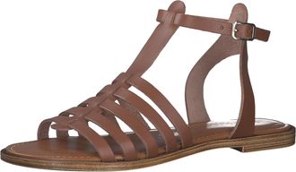 Marco Tozzi Damen Sandalen flach in Römer Optik aus Leder, Braun (Cognac), 38 EU