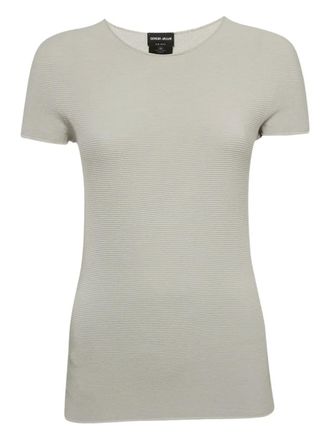 Giorgio Armani t-shirt en coton à design côtelé - Gris