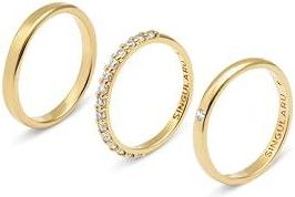 Singularu Pack de 3 Bagues Choices. Laiton avec Finition Plaqué Or 18 Kt Poli et Zirconium. Combinables. Taille 12