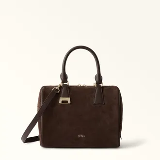 Furla Olivia Boston-tasche S Toni Cioccolato Braun Wildleder + Sidney-kalbsleder Damen