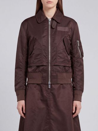 sacai Blouson bomber en coton m&eacute;lang&eacute; avec col classique et fermeture zipp&eacute;e
