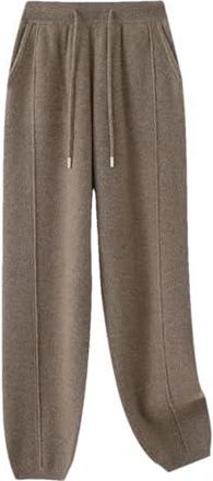 Generic Pantalon taille haute pour femme 100 % laine m&eacute;rinos chaud et &eacute;pais en tricot ample doux pour petits pieds, Marron et gris., S