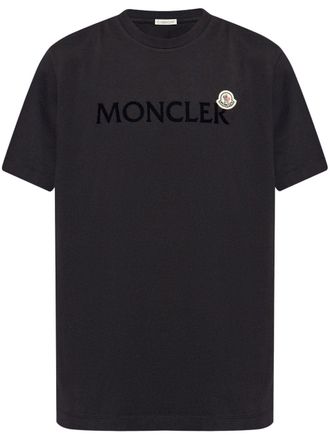 Moncler t-shirt en coton à logo floqué - Bleu