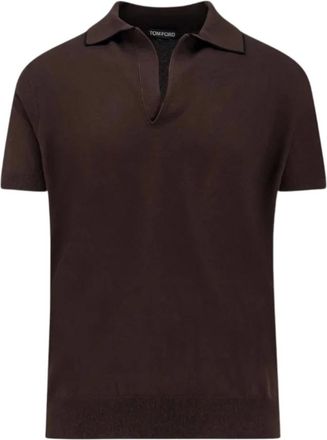 Tom Ford Homme, Tops, Brun, Taille: XL Cotton Silk Tipping Polo