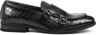 Infinity Leather Schwarze vegane Leder-Loaferschuhe mit Doppel-Monk-Riemen f&uuml;r Herren