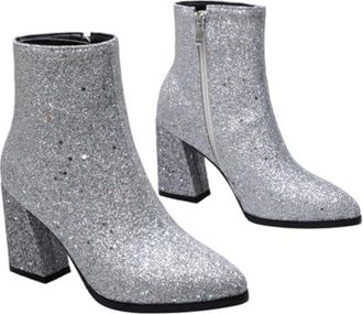 Frcolor Bottines à Talons Pour Femme Épaisses Avec Fermeture Éclair Hiver Avec Semelle Antidérapante Chaussures à Bout