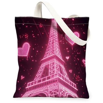 Generic Sacs fourre-tout en toile motif coeur romantique avec bandouli&egrave;re lavable pour le shopping, les voyages, la plage, 33 x 38 cm