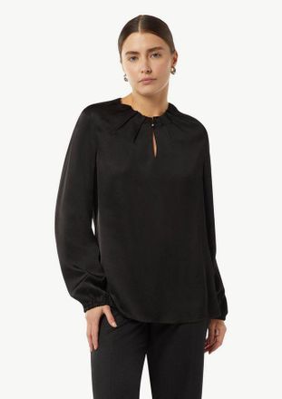 Comma Langarmbluse Bluse Satin-Bluse mit Falten-Detail am Ausschnitt