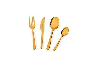 Barazzoni 71490002400, Tafelbesteck Malachit Gold Monoblock Edelstahl 18/10 für 6 Personen 24-teilig 6 Gabeln, 6 Löffel, 6 Messer, 6 Teelöffel, Legierter Stahl